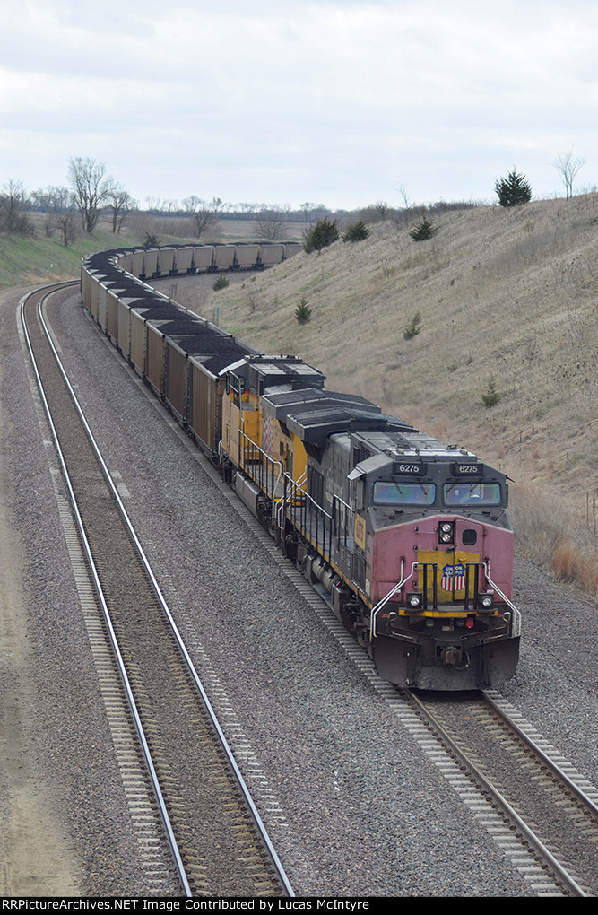 UP 6275 DPU on eastbound UP loaded coal train